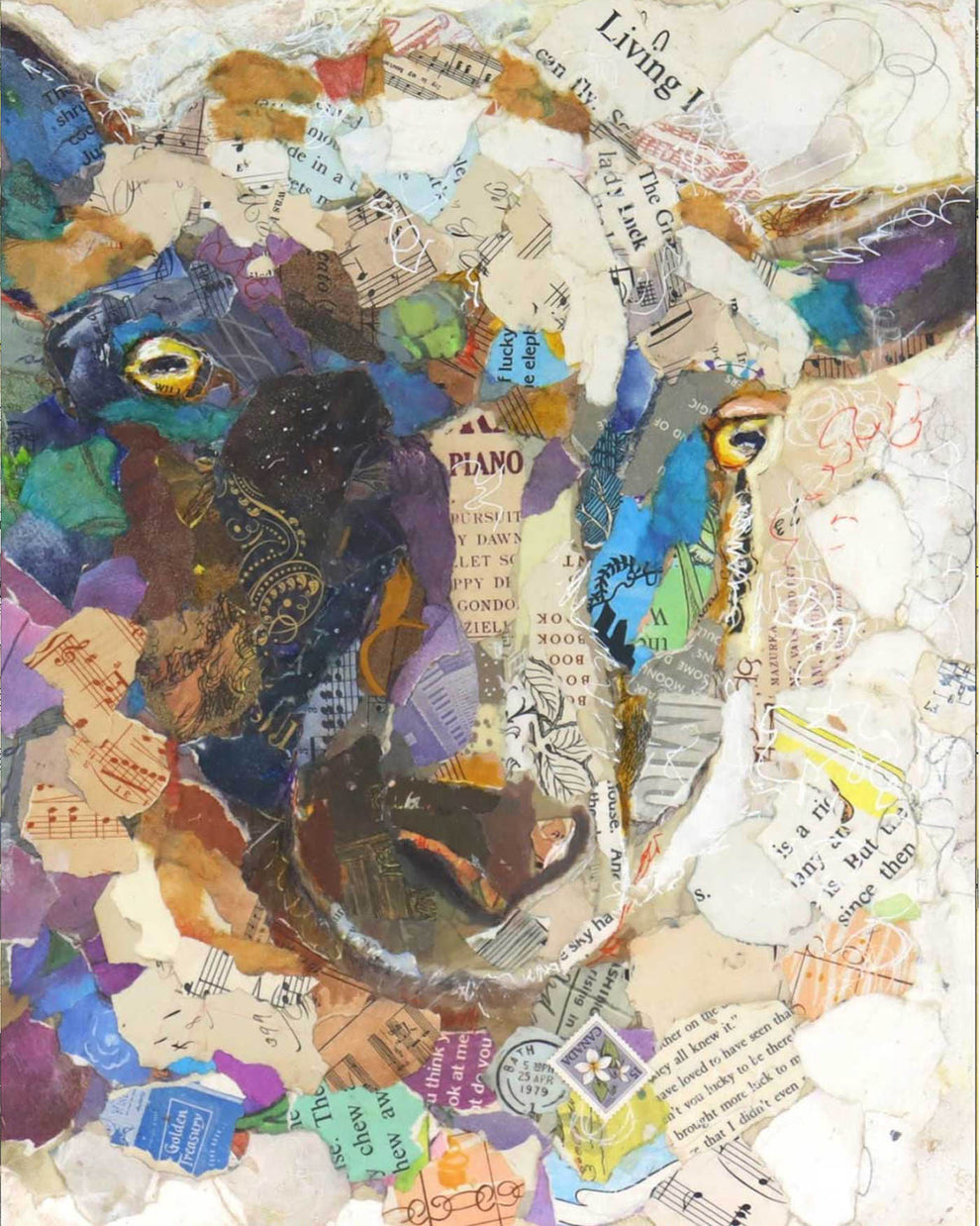 Lucky Ewe Sheep Original Paper Collage by Jacquie Masterson – Paper ...